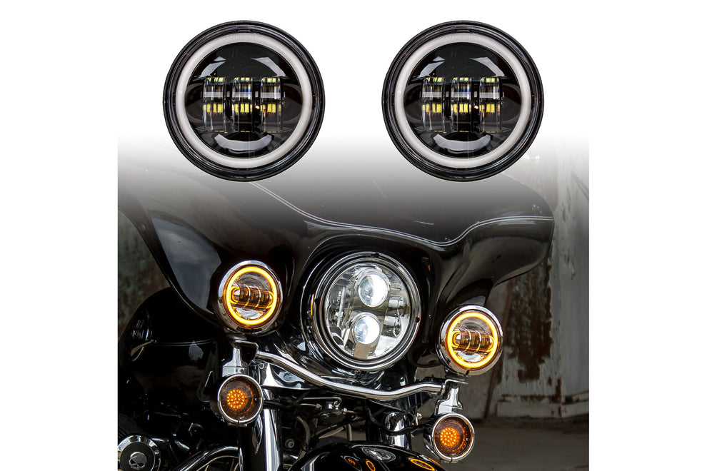 XKGlow Motorcycle Driving Lights: Chrome w/ Amber Halo – Vivid Optics ...